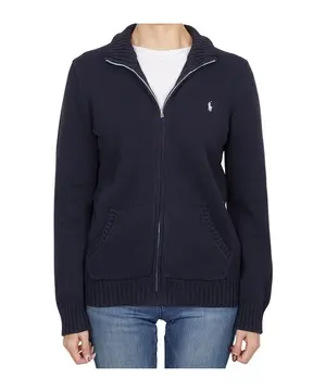 Polo Ralph Lauren Zip-up Cardigan With Ribbed Edges