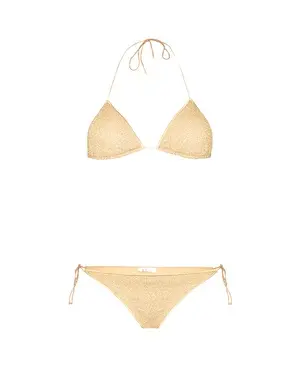 Oseree Metallic Tie-side Triangle Bikini - Nude
