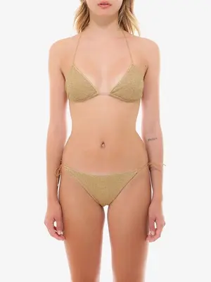 Oseree Metallic Tie-side Triangle Bikini - Nude