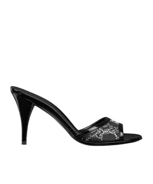 Gucci Gucci Crystal Embellished Mesh Slide Sandals Black