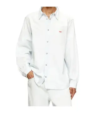 DIESEL® D-simply Logo-embroidered Cotton Shirt - Light Blue