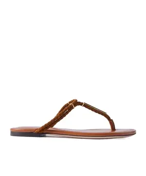 TOM FORD Lily Leather Woven Slippers - Tan
