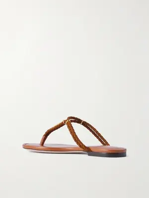 TOM FORD Lily Leather Woven Slippers - Tan