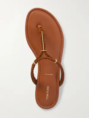 TOM FORD Lily Leather Woven Slippers - Tan