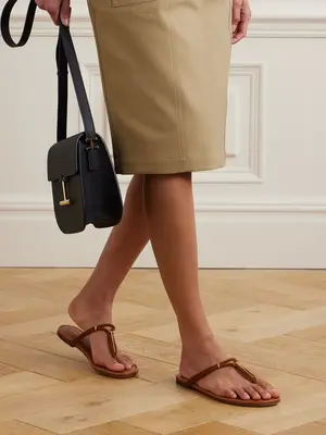 TOM FORD Lily Leather Woven Slippers - Tan