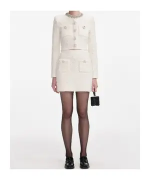 SELF-PORTRAIT Textured Knit Mini Skirt - Cream