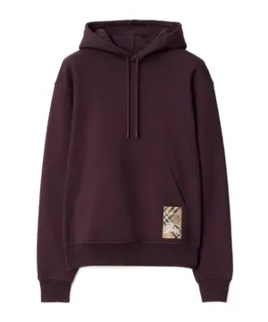 Burberry Burberry Checked Label Drawstring Hoodie Wine Red