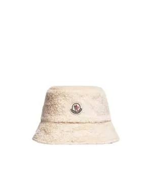 Moncler Logo Patch Bucket Hat - Ivory White