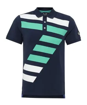 EA7 Navy Blue Logo Lapel Polo Shirt - Black
