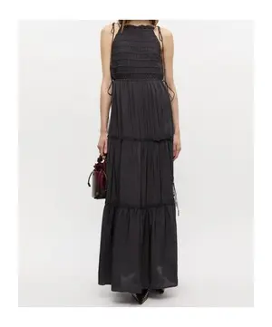 GANNI Maxi Smocked Slip Dress - Phantom Black