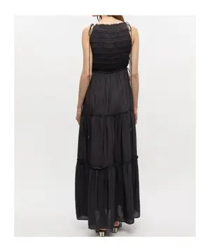 GANNI Maxi Smocked Slip Dress - Phantom Black