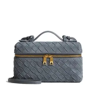 Bottega Veneta Bottega Veneta Intrecciato Suede Vanity Case Gray