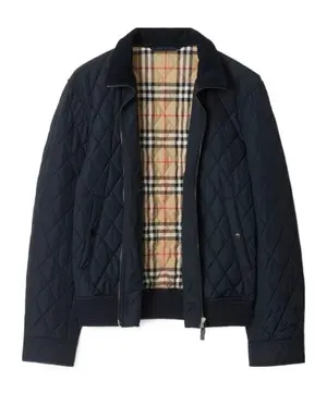 Burberry Quilted Zip-up Bomber Jacket With Ribbed Hem - Navy