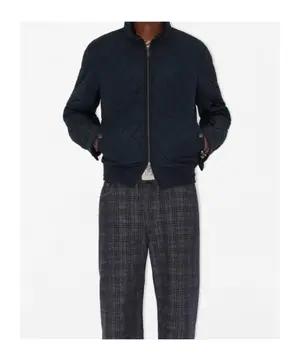 Burberry Quilted Zip-up Bomber Jacket With Ribbed Hem - Navy
