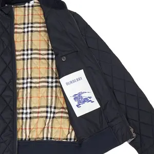 Burberry Quilted Zip-up Bomber Jacket With Ribbed Hem - Navy