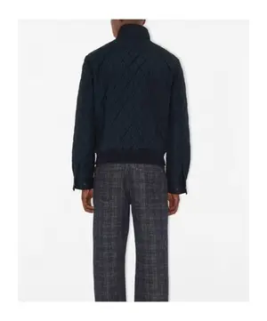 Burberry Quilted Zip-up Bomber Jacket With Ribbed Hem - Navy