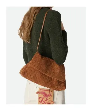 Bottega Veneta Giorno Woven Suede Shoulder Bag - Amber