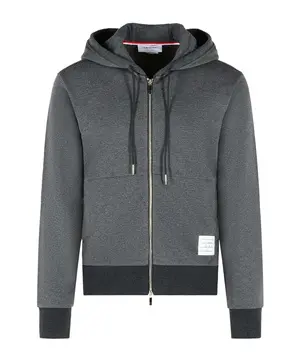 Thom Browne Zip-up Hoodie With Signature Name Tag - Grey