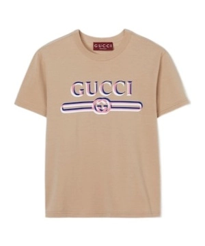 Gucci Gucci Logo Print Cotton T-Shirt Camel