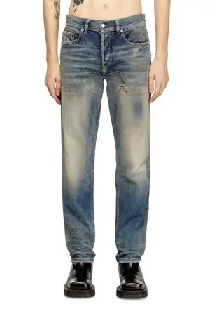 DIESEL® D-definitive Distressed Regular Fit Jeans - Medium Blue