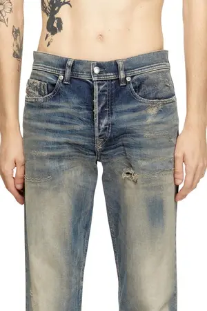 DIESEL® D-definitive Distressed Regular Fit Jeans - Medium Blue
