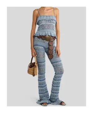 Etro Crocheted Two-tone Ruffle Detail Strappy Top