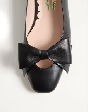 Valentino Garavani Bow Detail Round Toe Ballet Flats - Black