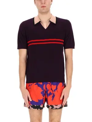 Dries Van Noten Striped Knitted Polo Shirt