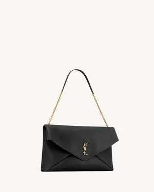 Saint Laurent Logo Plaque Foldover Top Clutch Bag - Black