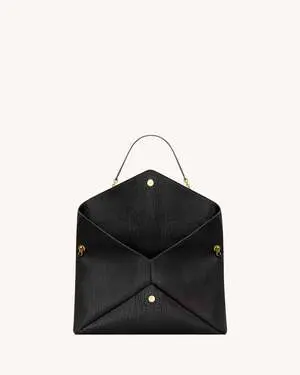 Saint Laurent Logo Plaque Foldover Top Clutch Bag - Black