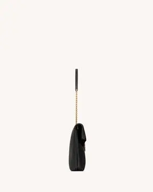 Saint Laurent Logo Plaque Foldover Top Clutch Bag - Black
