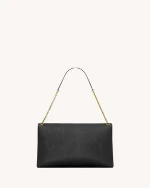 Saint Laurent Logo Plaque Foldover Top Clutch Bag - Black