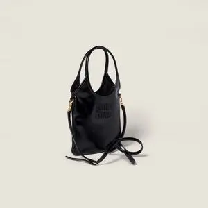 Miu Miu Ivy Leather Handbag With Monogram - Black