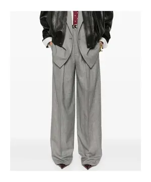 Saint Laurent High Waisted Wide Leg Tailored Trousers - Gray