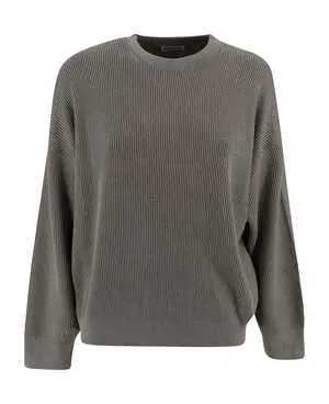 Brunello Cucinelli Ribbed Crew Neck Long Sleeve Pullover
