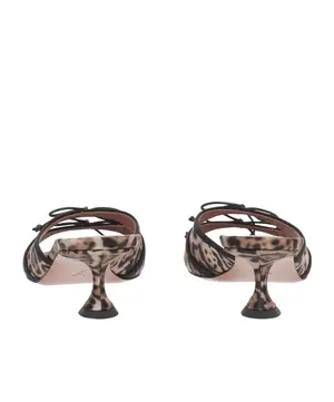 Amina Muaddi Leopard Print Bow Detail High Heel Sandals