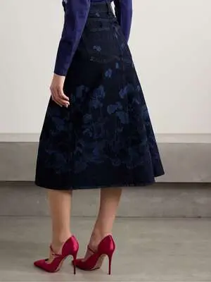 Erdem Paneled Floral-print Denim Midi Skirt