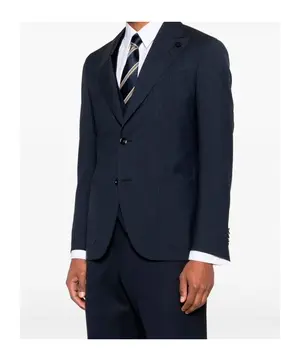 LARDINI Button Pin Virgin-wool Jacket - Blue