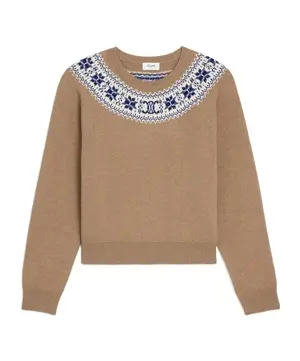 CELINE Celine Fair Isle Cashmere Crew Neck Sweater