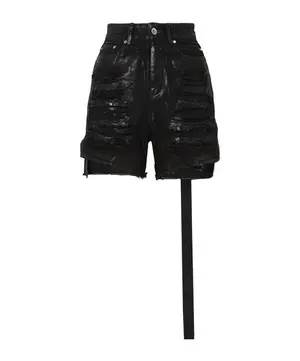 Rick Owens Antique Metallic Coating Shorts With Side Slits And Raw Hem - Black