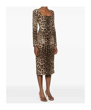 Dolce & Gabbana Leopard Print Long Sleeve Midi Dress