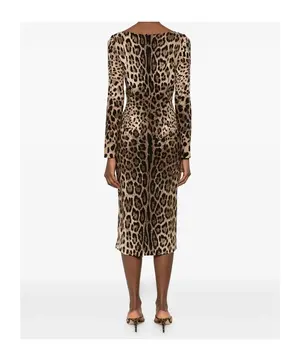 Dolce & Gabbana Leopard Print Long Sleeve Midi Dress