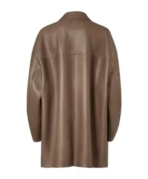 Fendi Double Breasted Leather Pea Coat - Dark Beige