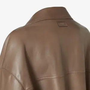 Fendi Double Breasted Leather Pea Coat - Dark Beige