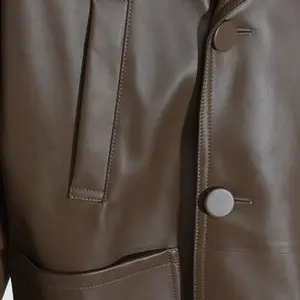 Fendi Double Breasted Leather Pea Coat - Dark Beige