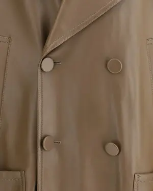 Fendi Double Breasted Leather Pea Coat - Dark Beige