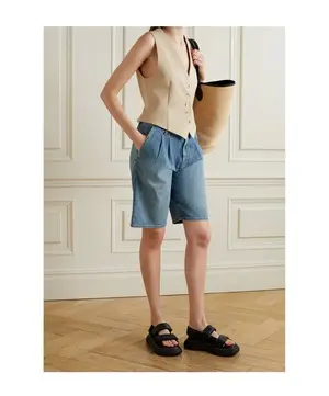 NILI LOTAN Julie Pleated Denim Shorts