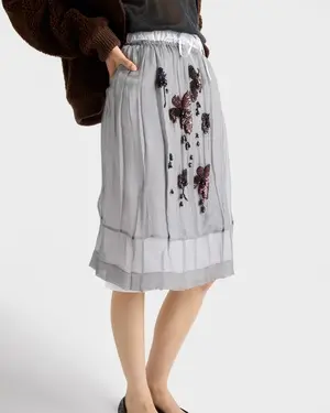 Prada Embroidered Chiffon Midi Skirt
