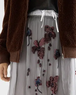 Prada Embroidered Chiffon Midi Skirt