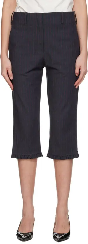 GANNI Pinstriped Capri Trousers With Ruffle Hem